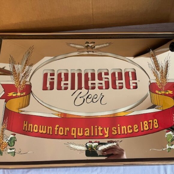 Wall Decor | Vintage Genesee Beer Mirror Sign With Logo Wooden Frame ...